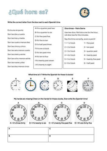 Spanish time worksheet | Teaching Resources