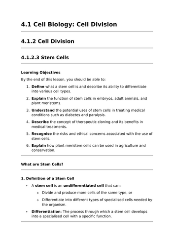 Stem Cells - Lesson for GCSE Biology | Teaching Resources