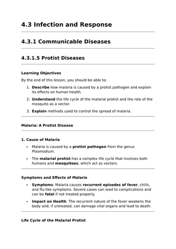 Protist Diseases - Lesson for GCSE Biology | Teaching Resources