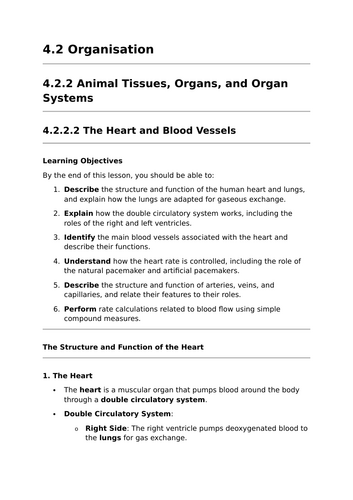 The Heart and Blood Vessels - Lesson for GCSE Biology | Teaching Resources