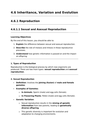 Sexual and Asexual Reproduction - GCSE Biology Lesson | Teaching Resources