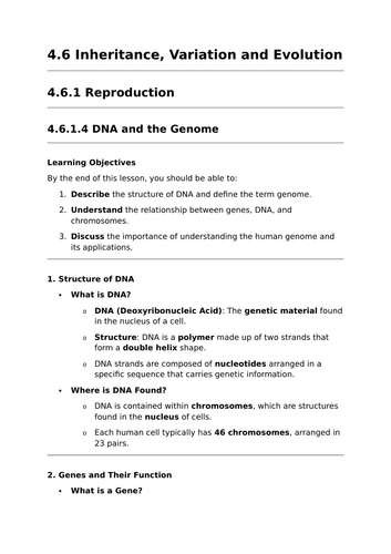 DNA and the Genome - GCSE Biology Lesson | Teaching Resources