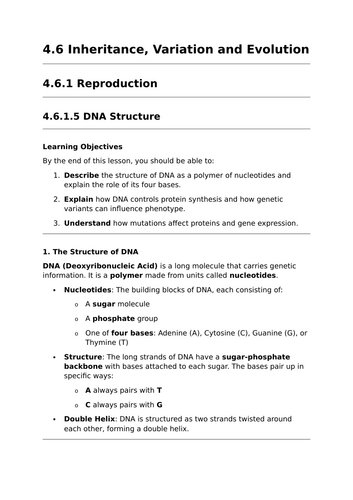 Dna Structure Gcse Biology Lesson Teaching Resources