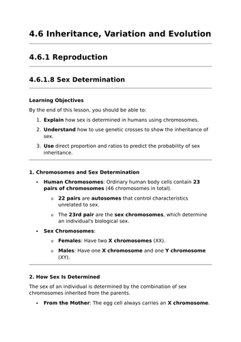 Sex Determination Gcse Biology Lesson Teaching Resources