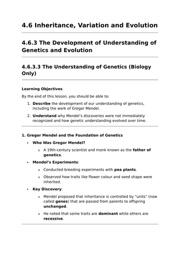 Understanding of Genetics - GCSE Biology Lesson | Teaching Resources