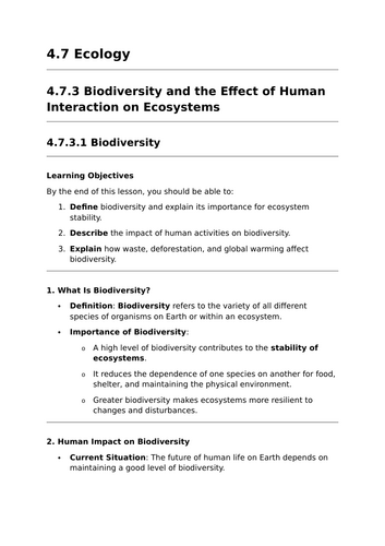 Biodiversity - GCSE Biology Lesson | Teaching Resources