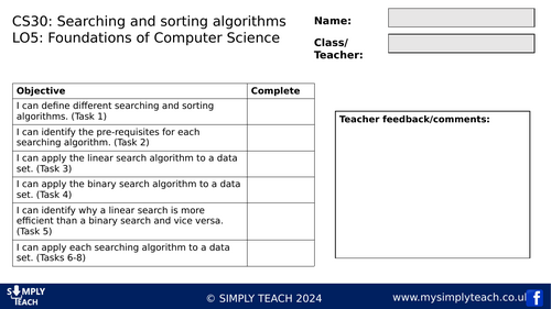 GCSE CS - L30 Workbook (Searching/Sorting algorithms) | Teaching Resources GCSE CS - L30 Workbook (Searching/Sorting algorithms) | Teaching Resources