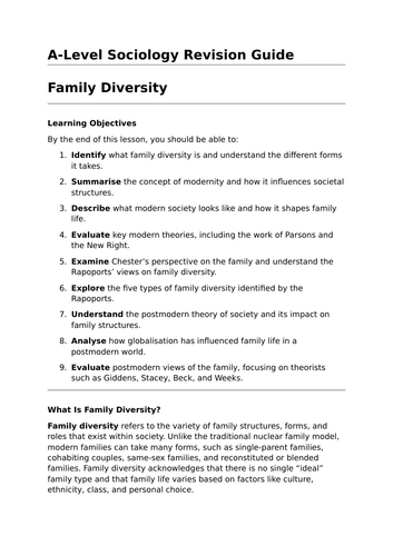 Family Diversity - A-Level Sociology | Teaching Resources
