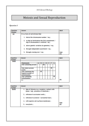 Meiosis and Sexual Reproduction IAS Edexcel Past Paper Questions with ...
