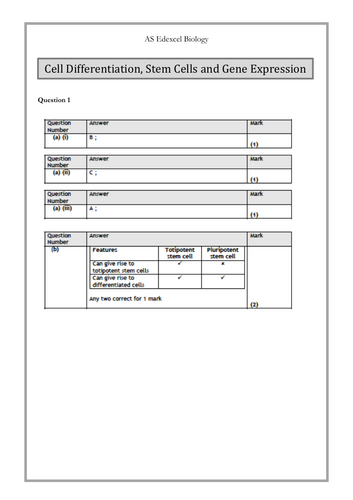 Cell Differentiation and Stem Cells IAS Edexcel Past Paper Questions ...