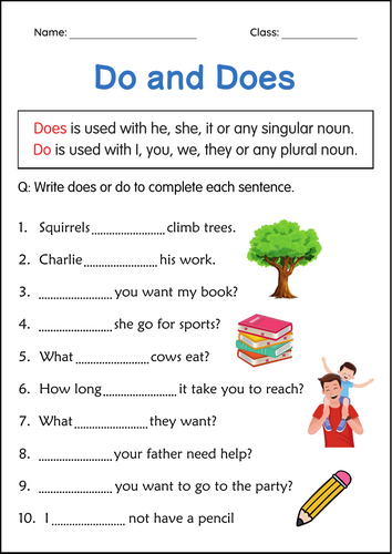 Beginner Do and Does Grammar Activity Worksheets for Grade 2 | Teaching ...