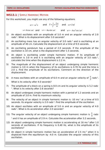 Oscillations: Simple Harmonic Motion Calculations | Teaching Resources