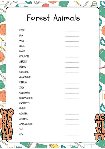Forest Animals - Word Scramble No Prep Activity Printable Worksheet ...