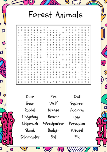 Forest Animals - Reverse Word Search No Prep Activity Printable ...