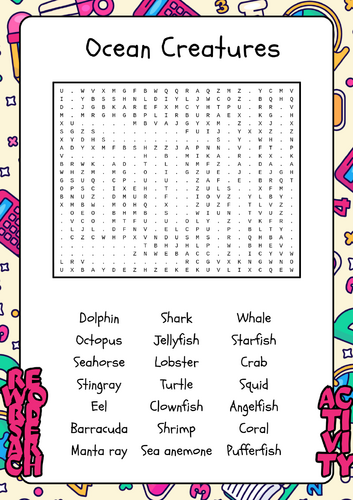 Ocean Creatures - Reverse Word Search No Prep Activity Printable ...