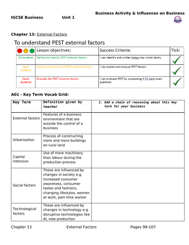 External Factors PEST IGCSE Business Chapter 13 | Teaching Resources