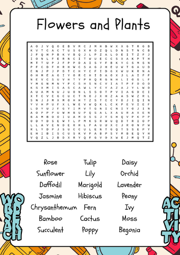 Flowers and Plants - Word Search No Prep Activity Printable Worksheet ...