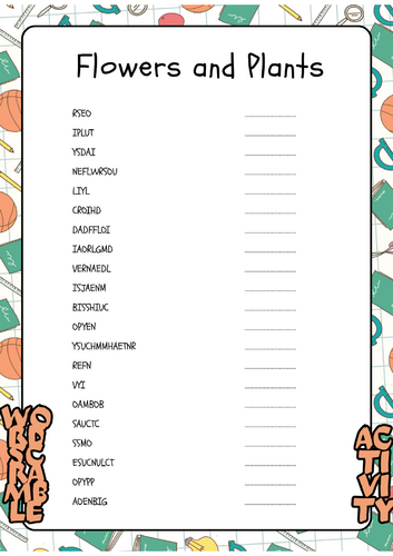 Flowers and Plants - Word Scramble No Prep Activity Printable Worksheet ...