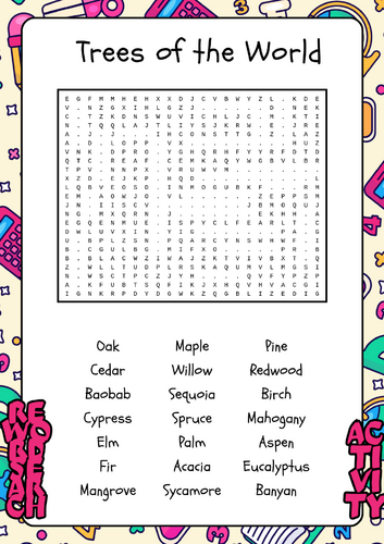 Trees of the World - Reverse Word Search No Prep Activity Printable ...