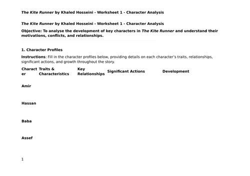 The Kite Runner by Khaled Hosseini - Worksheets | Teaching Resources