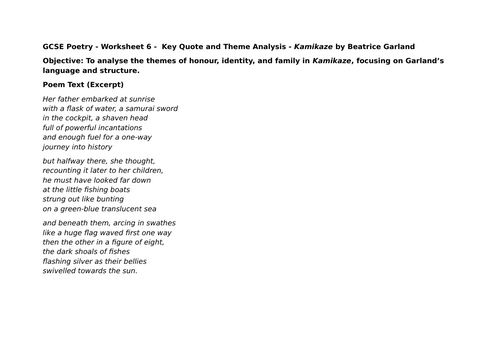 GCSE Poetry - Kamikaze by Beatrice Garland | Teaching Resources