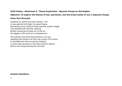 GCSE POETRY - Bayonet Charge by Ted Hughes | Teaching Resources