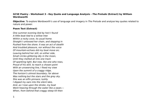 GCSE Poetry - The Prelude by William Wordsworth | Teaching Resources