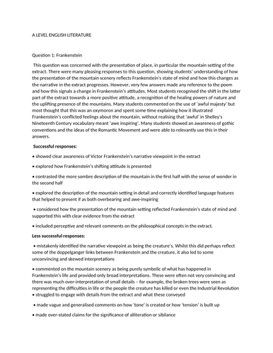 A LEVEL ENGLISH LITERATURE revision notes "Frankenstein" | Teaching ...