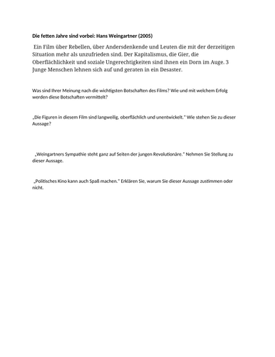 A LEVEL GERMAN revision notes "Die fetten Jahre sind vorbei" | Teaching ...