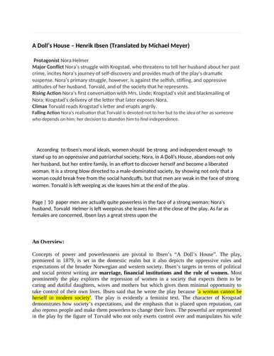 A LEVEL ENGLISH LITERATURE revision "A Doll's House" Ibsen | Teaching ...