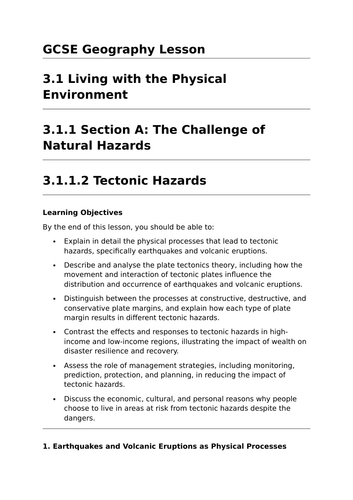 Tectonic Hazards - GCSE Geography Lesson | Teaching Resources