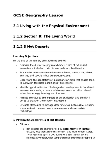 Hot Deserts - GCSE Geography Lesson | Teaching Resources Hot Deserts - GCSE Geography Lesson | Teaching Resources