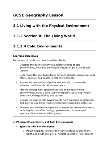 Cold Environments - GCSE Geography Lesson | Teaching Resources Cold Environments - GCSE Geography Lesson | Teaching Resources