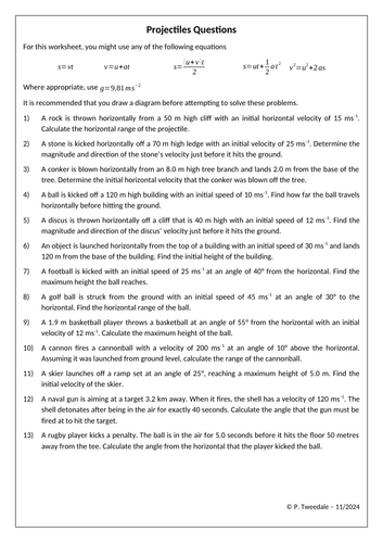 Projectile Motion Questions | Teaching Resources Projectile Motion Questions | Teaching Resources
