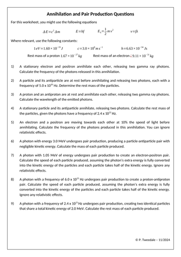 Annihilation And Pair Production Teaching Resources