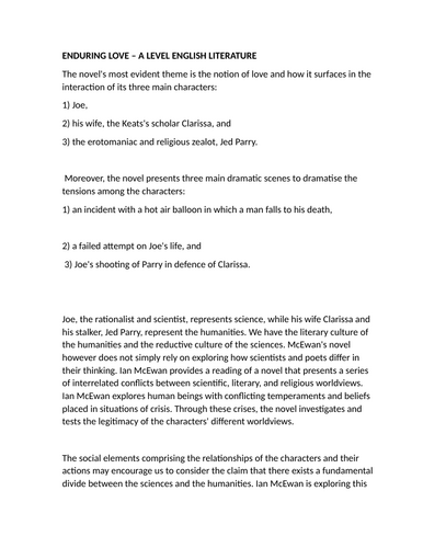 a level english literature - Enduring Love - an analysis | Teaching ...