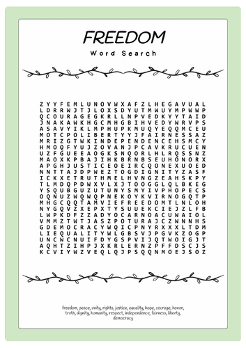 Freedom word search puzzle worksheet Activity | Teaching Resources