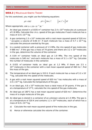Thermodynamics: Molecular Kinetic Theory Calculations | Teaching Resources