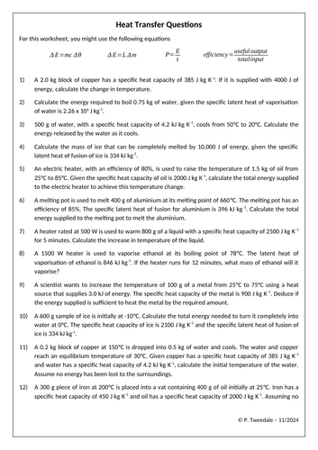 Heat Capacity and Latent Heat Questions | Teaching Resources