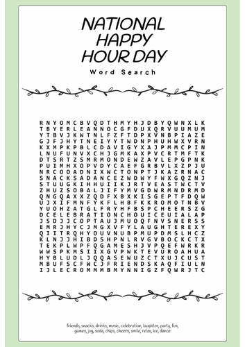 National Happy Hour Day word search puzzle worksheet Activity ...