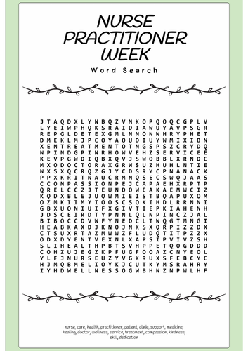 Nurse Practitioner Week word search puzzle worksheet Activity ...