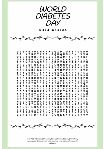 World Diabetes Day word search puzzle worksheet Activity | Teaching ...