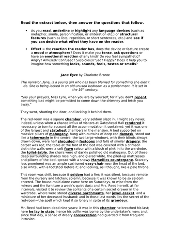 Jane Eyre by Charlotte Brontë Worksheet | Teaching Resources