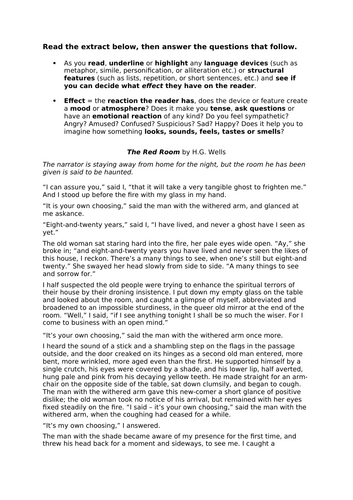 The Red Room by H.G. Wells Worksheet | Teaching Resources