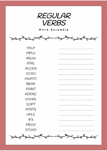 Regular Verbs Word Scramble Puzzle Worksheet Activity | Teaching Resources