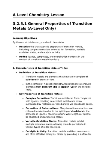 General Properties of Transition Metals - A-Level Chemistry Lesson ...