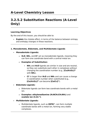 Substitution Reactions - A-Level Chemistry Lesson | Teaching Resources