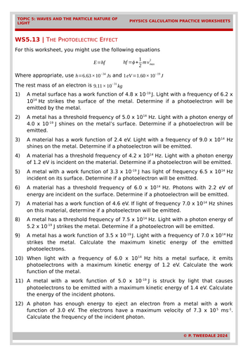 Quantum: Photoelectric Effect Calculations | Teaching Resources