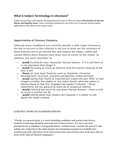 A LEVEL ENGLISH LITERATURE - Subject Terminology/ Literary Devices ...