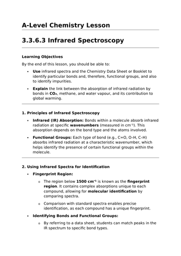 Infrared Spectroscopy - A-Level Chemistry Lesson | Teaching Resources Infrared Spectroscopy - A-Level Chemistry Lesson | Teaching Resources